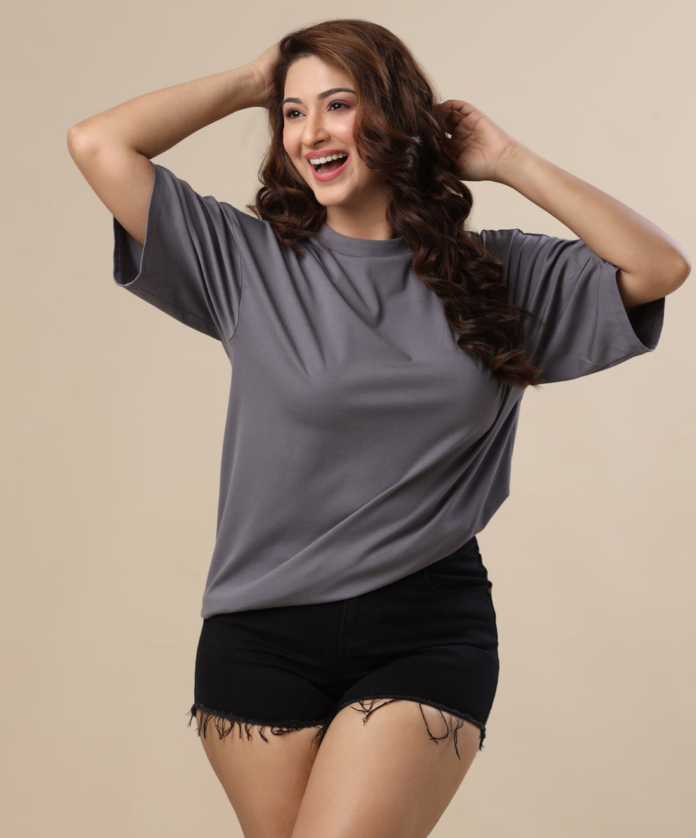 Grey Oversized Basic Crew Neck Tshirt – Zigzag