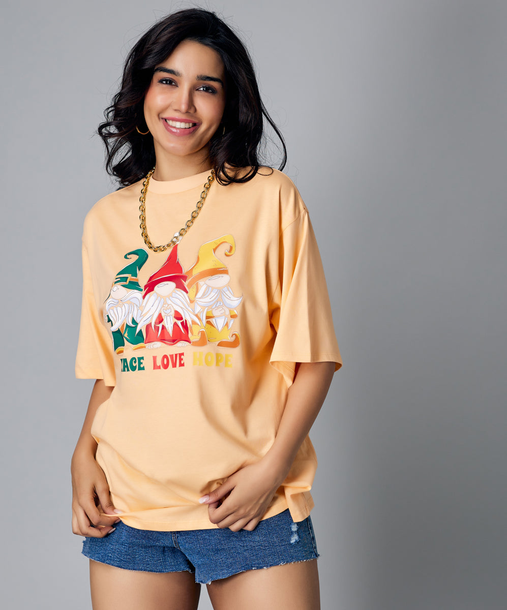 Oversize Orange Peace Love Hope Tshirt – Zigzag