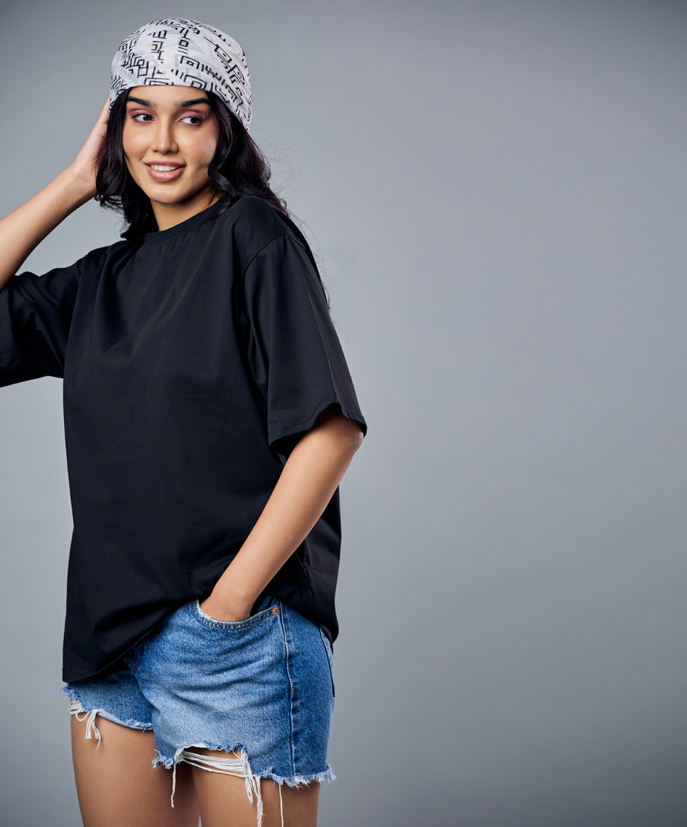Black Solid Oversized Tshirt – Zigzag