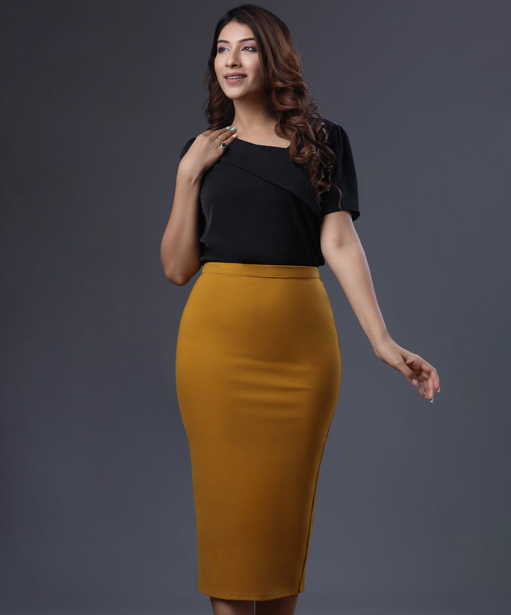 Bodycon Midi Ponte Mustard Skirt – Zigzag