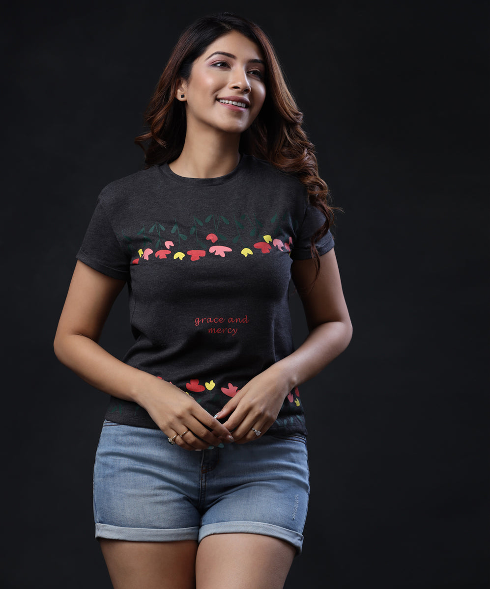 Floral Printed Basic Crew Neck Tshirt – Zigzag