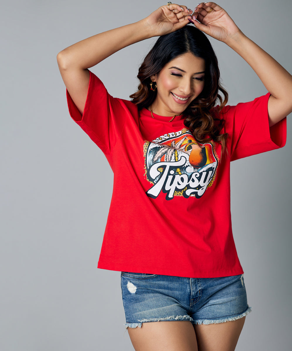 Oversize Tipsy Red Tshirt – Zigzag