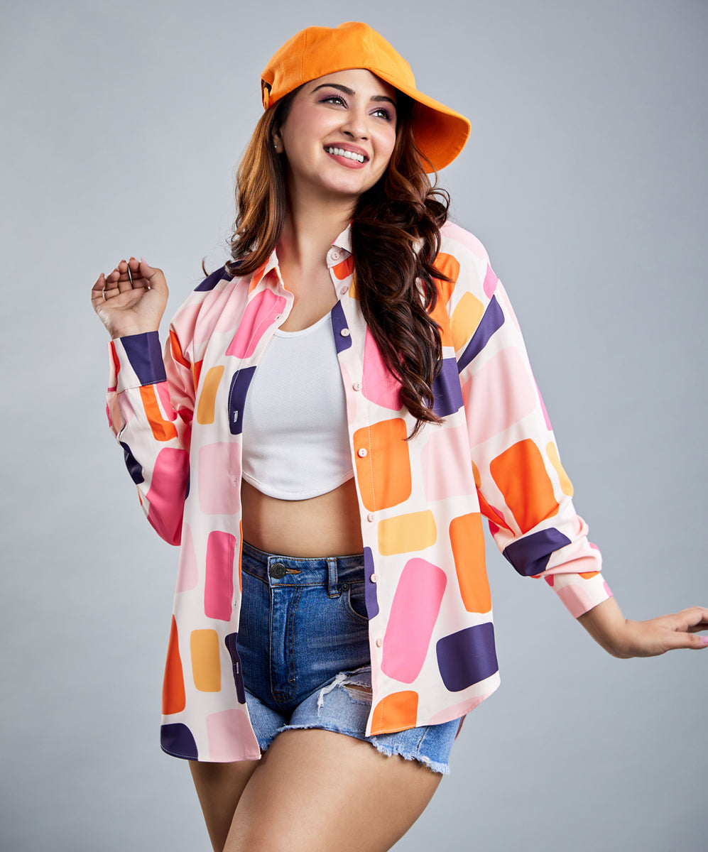 Oversized Chiffon Pink & Orange Shirt – Zigzag