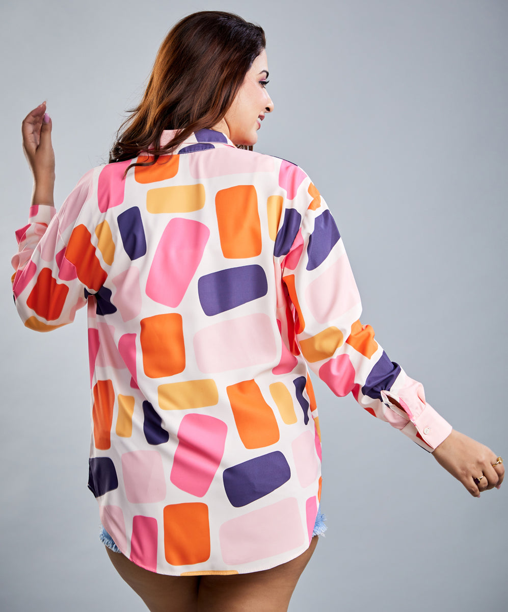Oversized Chiffon Pink & Orange Shirt – Zigzag