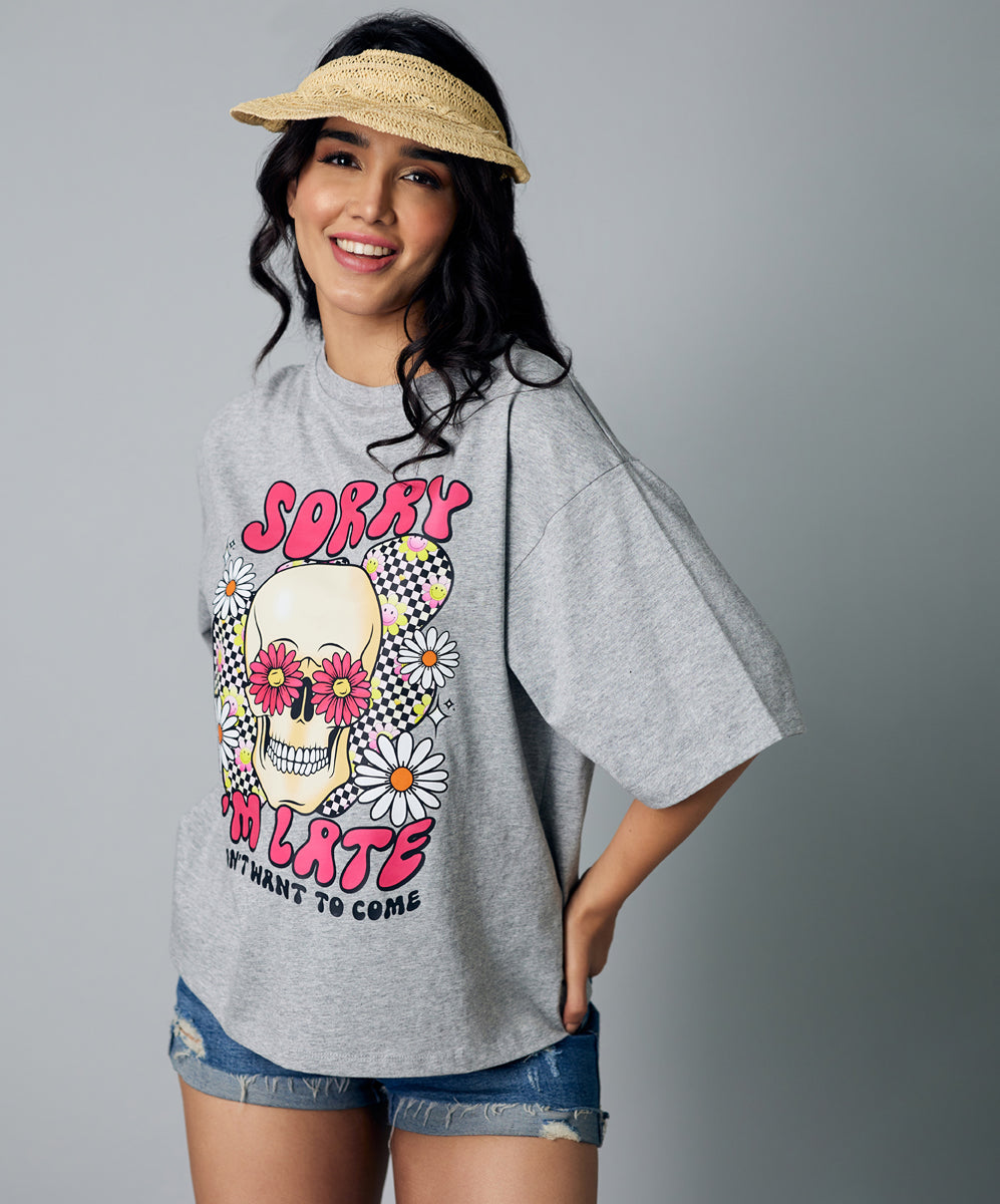 Sorry I'm Late Oversize Gray Tshirt – Zigzag
