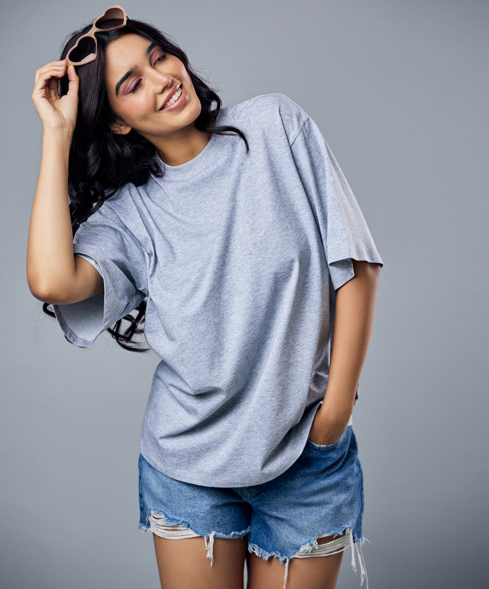 Grey Marl Solid Oversized Tshirt – Zigzag