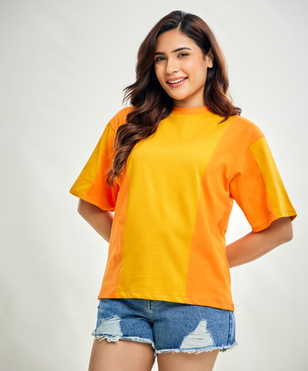 Paneled Oversized Crew Neck Tshirt – Zigzag