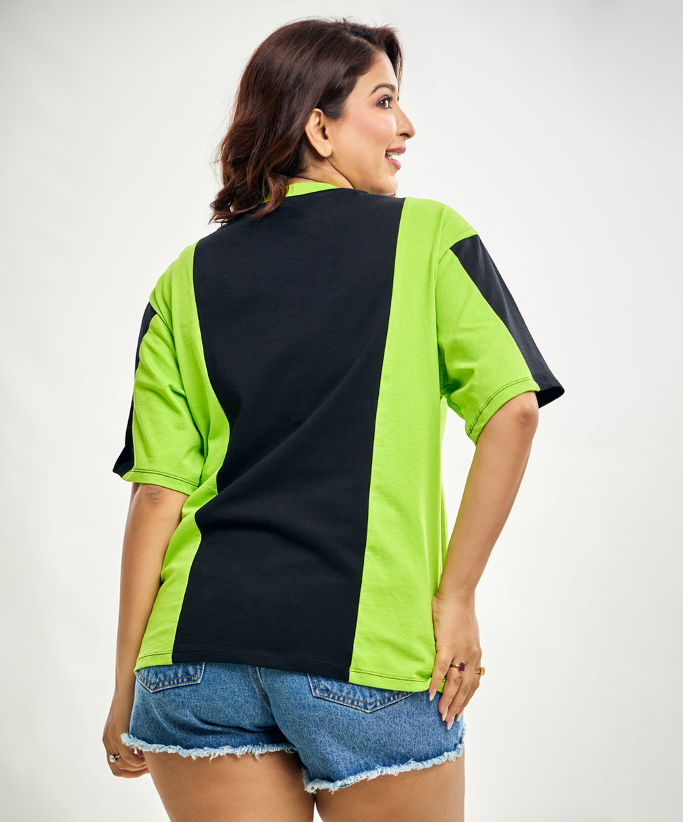 Paneled Oversized Black And Green Tshirt – Zigzag
