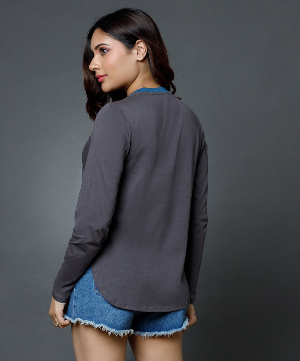 Long Sleeve Grey Crew Neck T-Shirt – Zigzag