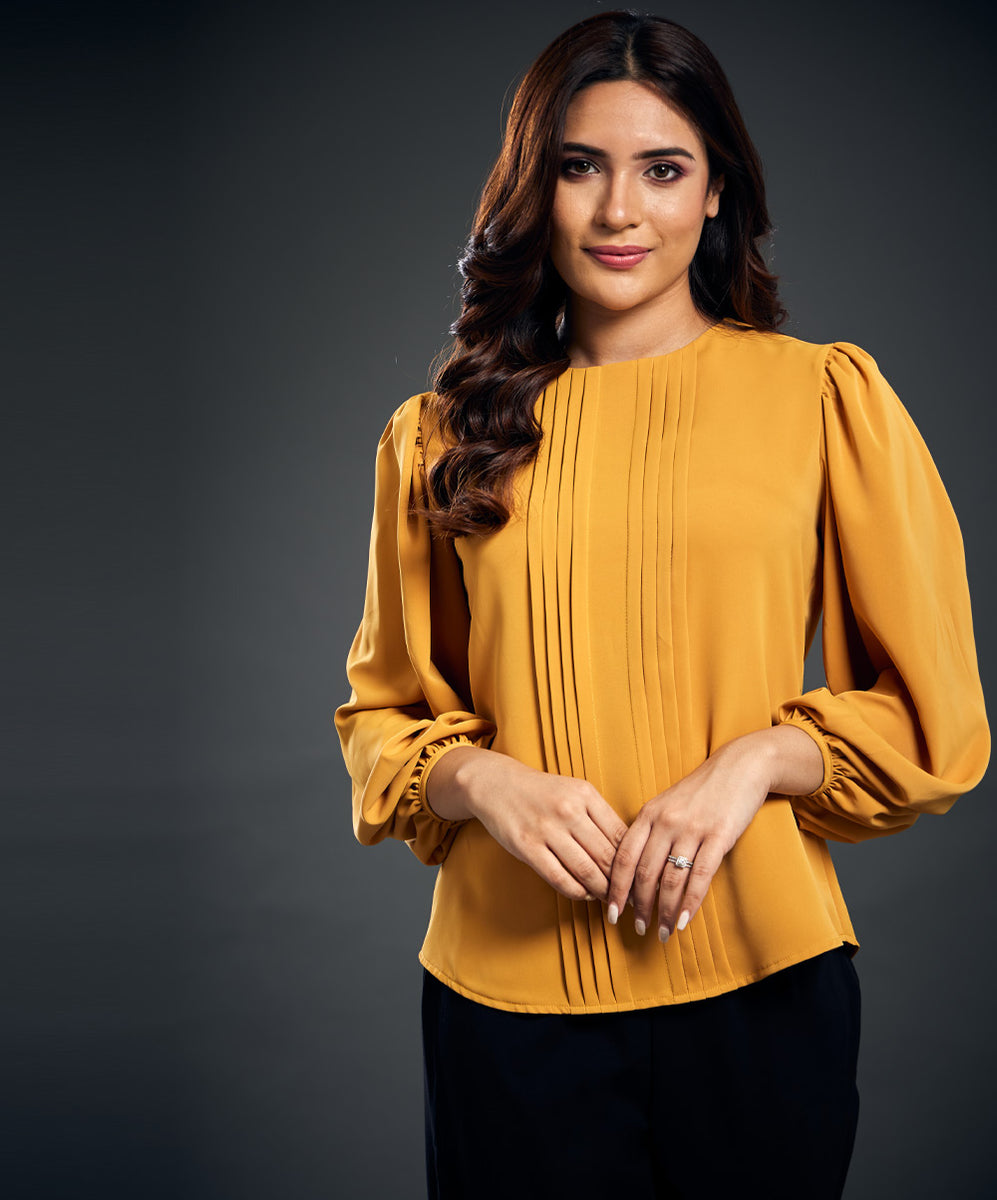 Front Pintuck Mustard Top – Zigzag