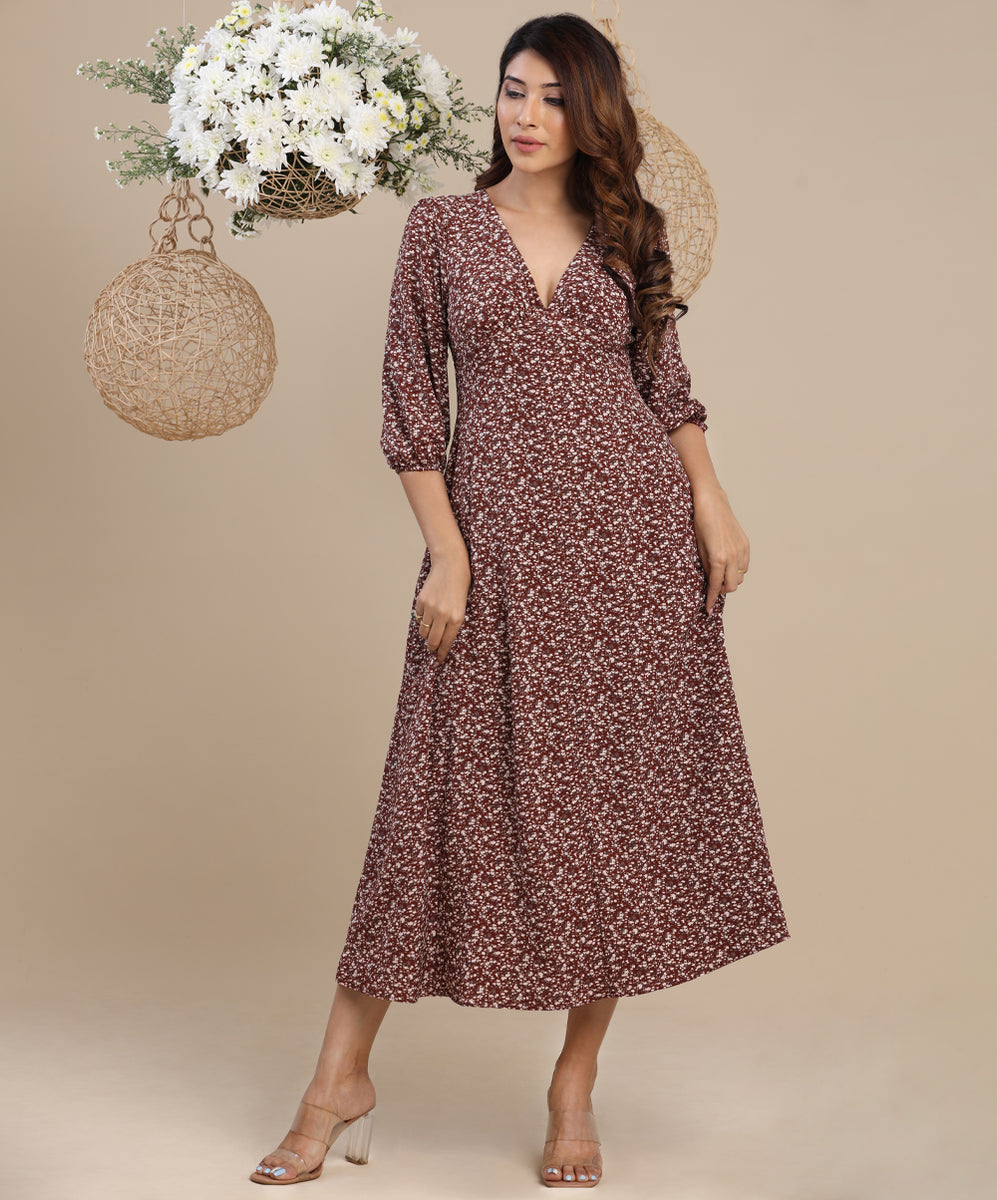 Deep Vneck Long Sleeve Midi Dress – Zigzag