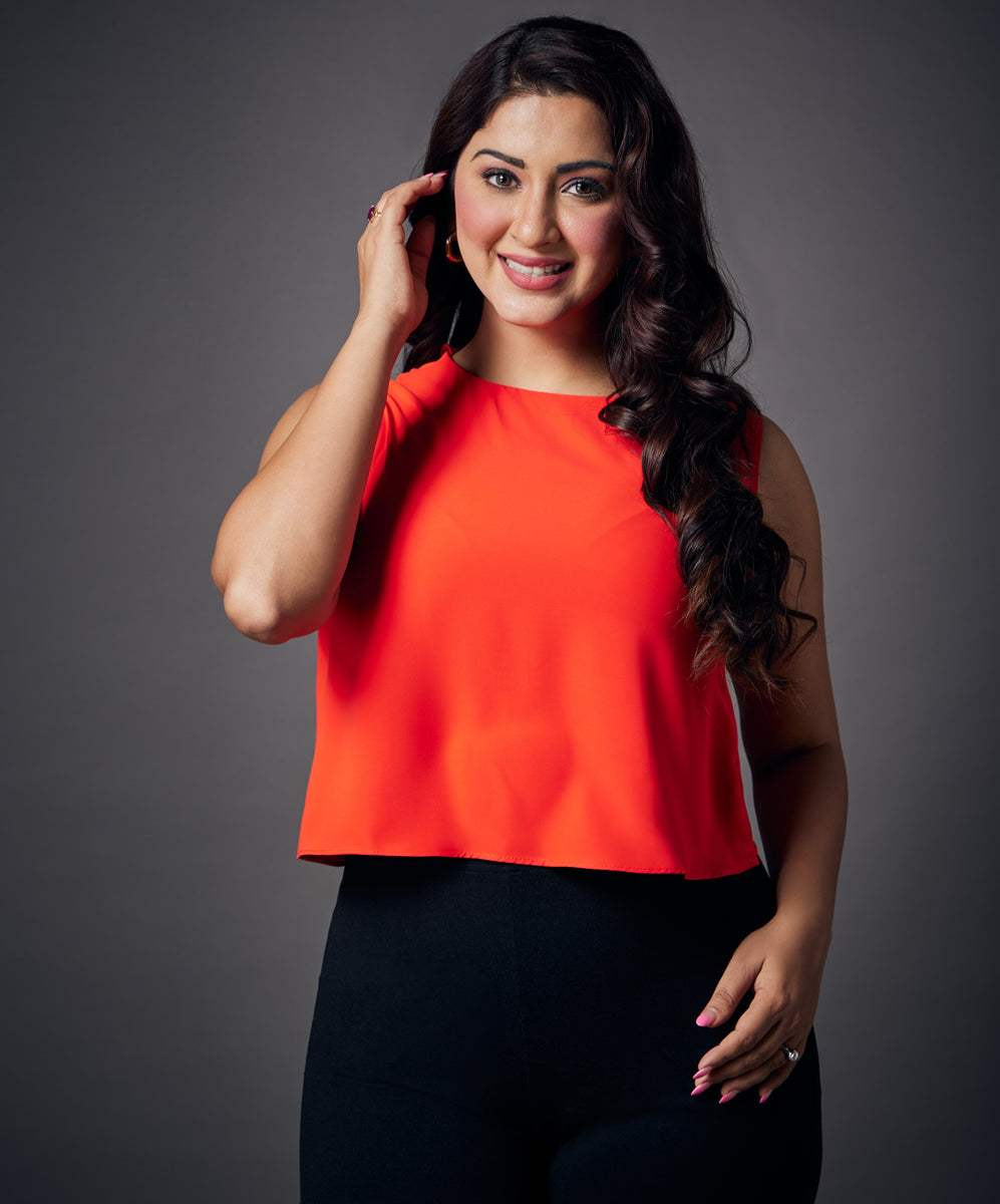 Sleeveless Basic Solid Orange Chiffon Top – Zigzag