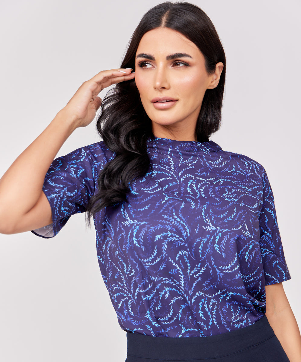 Short Sleeve Blue Printed Top – Zigzag