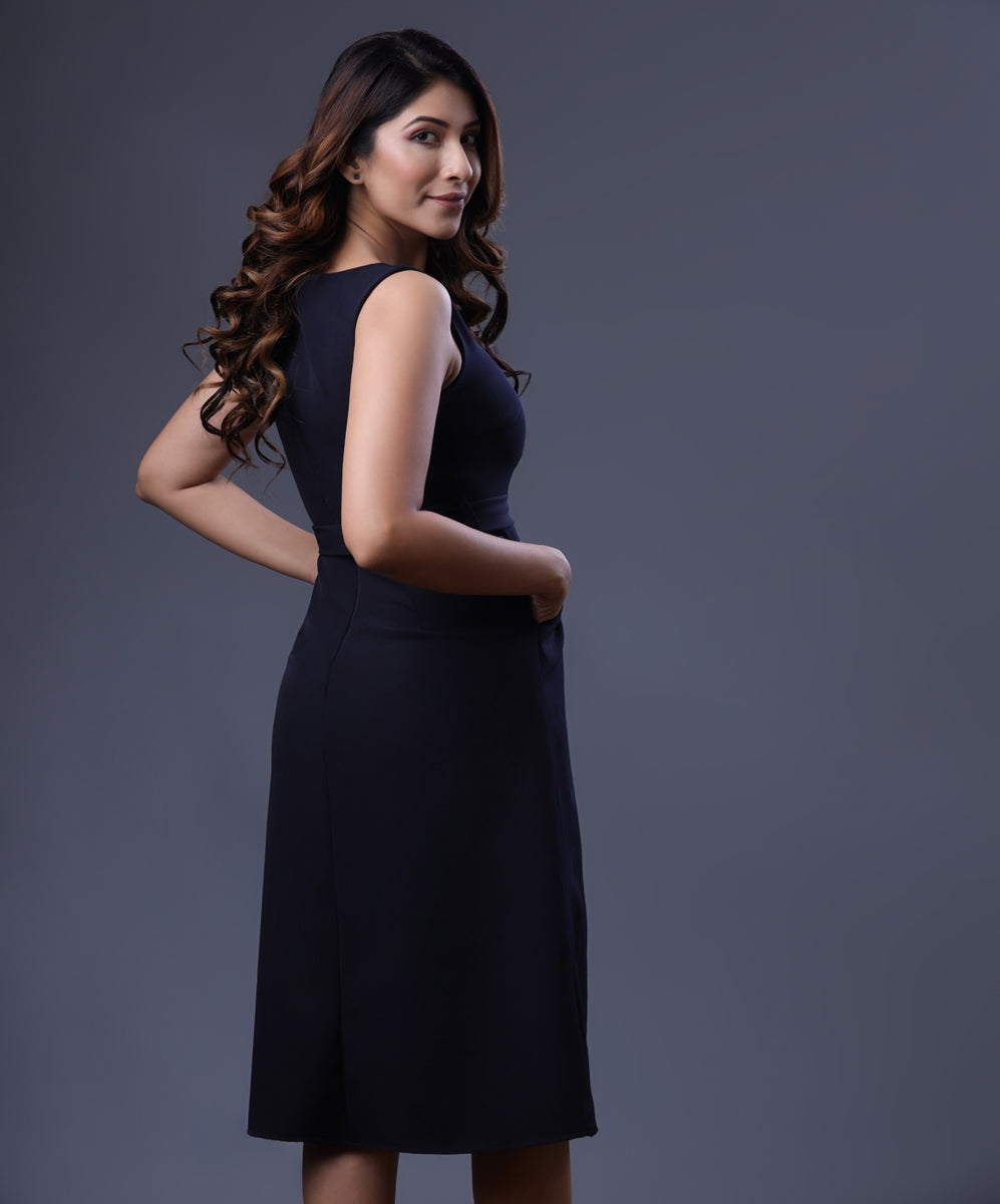 Embroidered Front Slit Shift Blue Dress – Zigzag