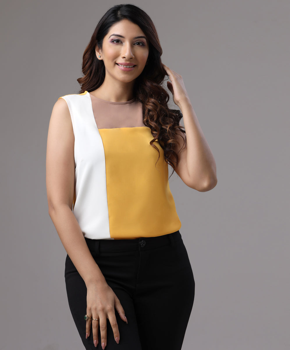 Three Panel Sleeveless Yellow Chiffon Top – Zigzag