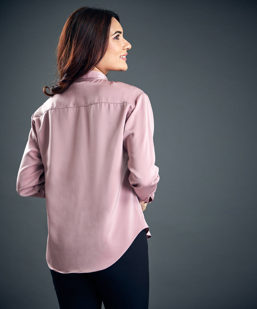 Pink Work Wear Satin Shirt Blouse – Zigzag