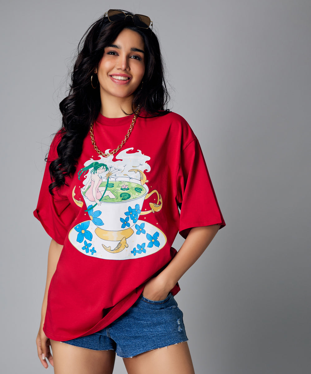 Oversize Maroon Printed Tshirt – Zigzag