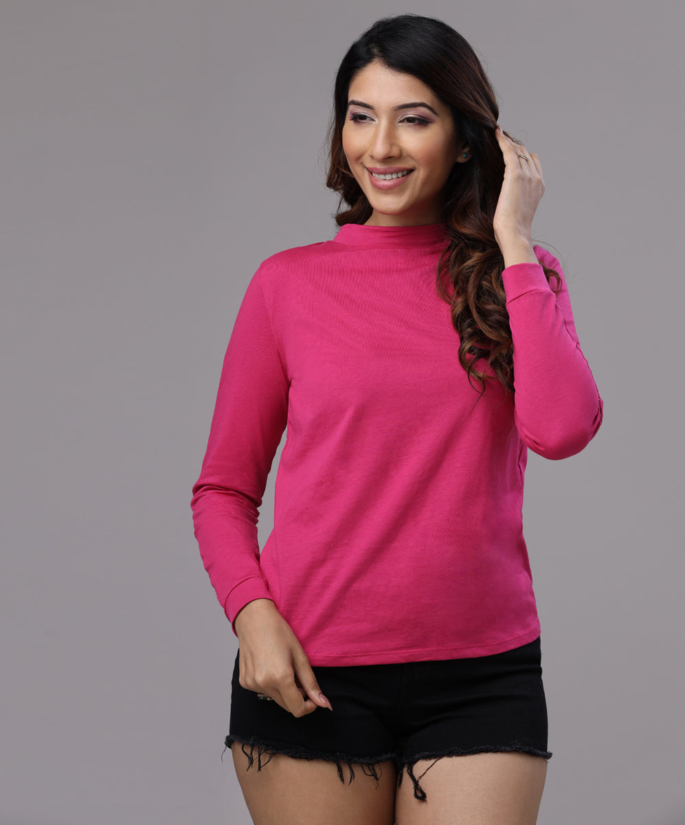 Crew Neck Long Sleeve Pink Tee – Zigzag