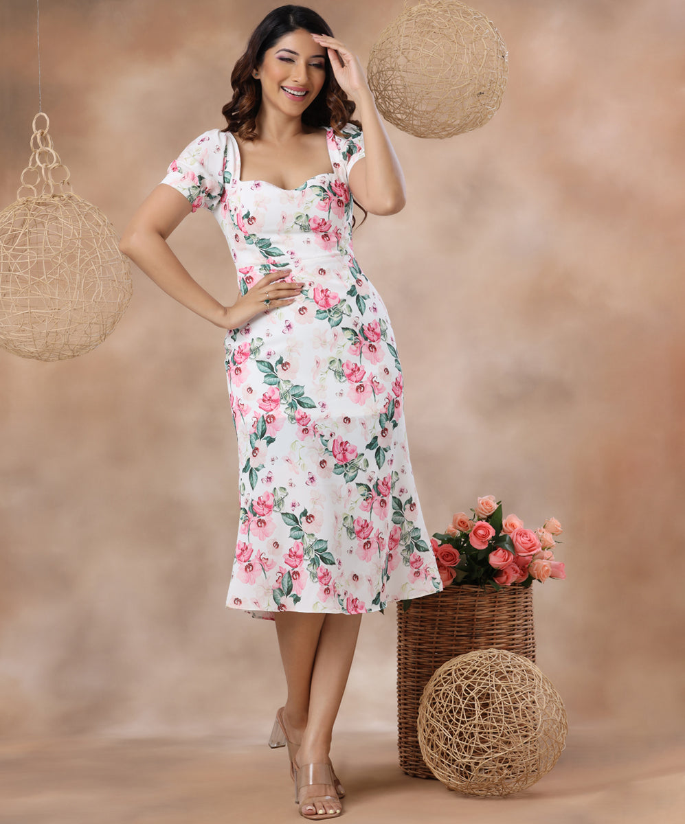 Square Neck Printed Midi Dress – Zigzag