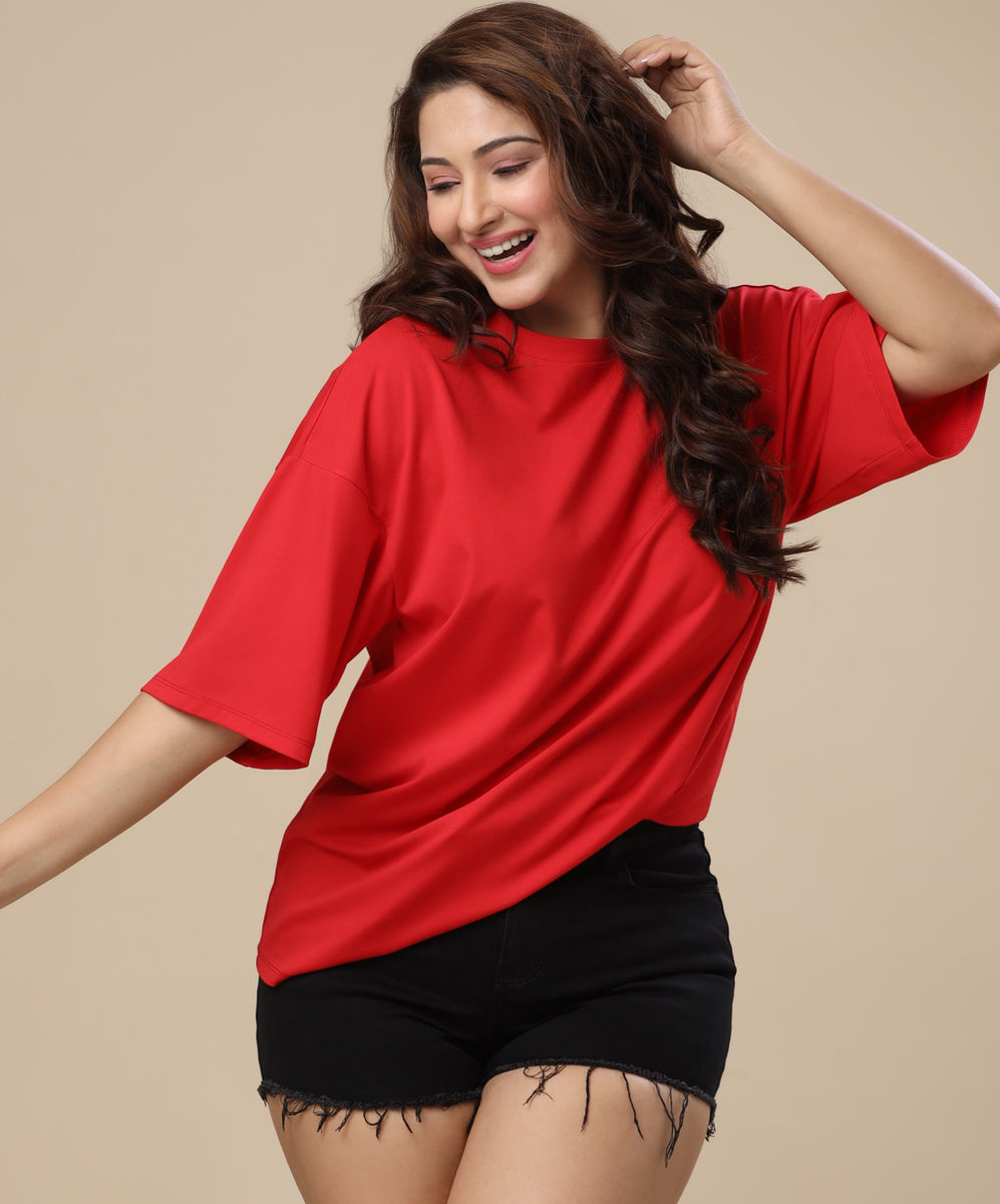 Red Oversized Basic Crew Neck Tshirt – Zigzag