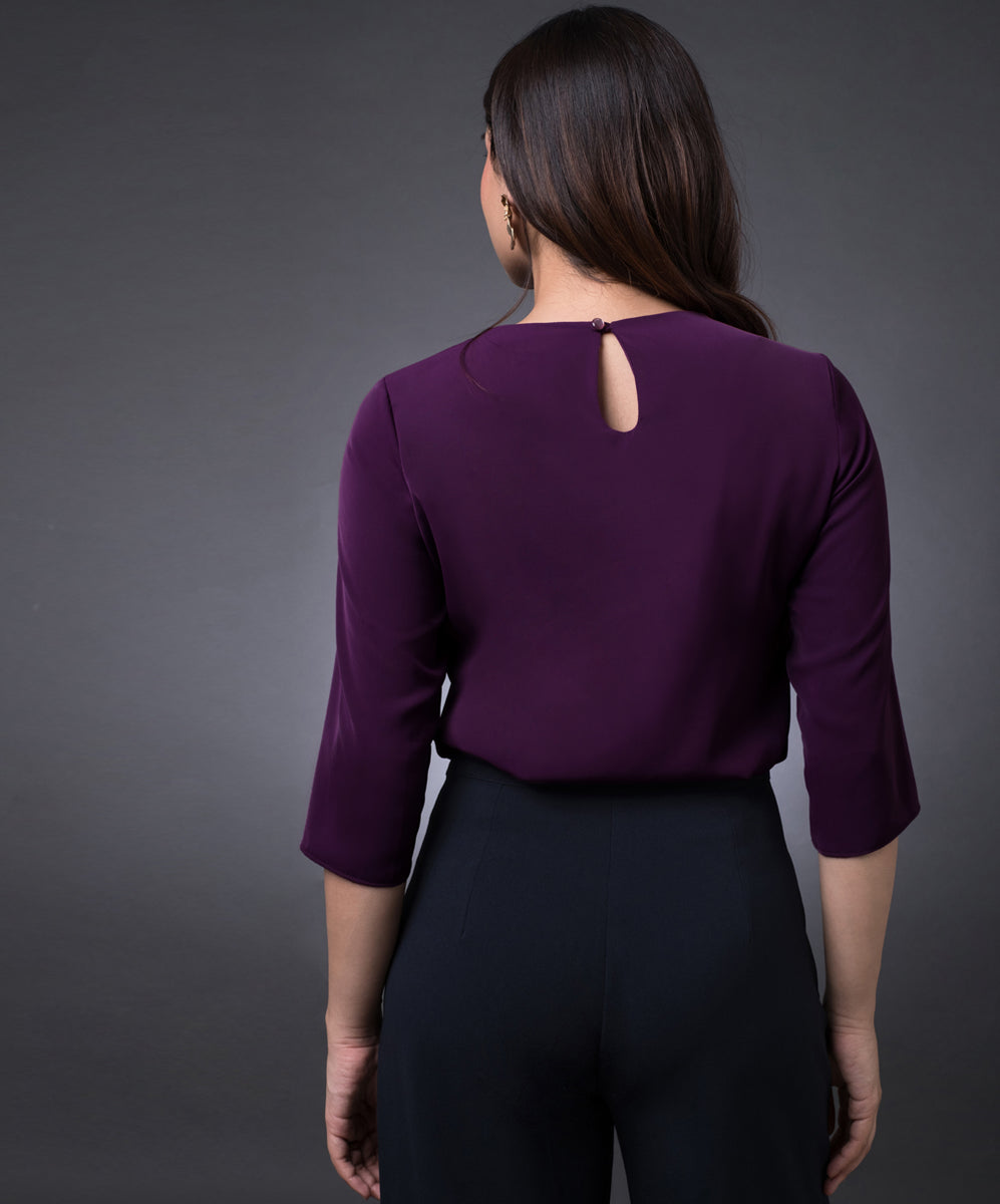 Front Pintuck Long Sleeve Purple Top – Zigzag