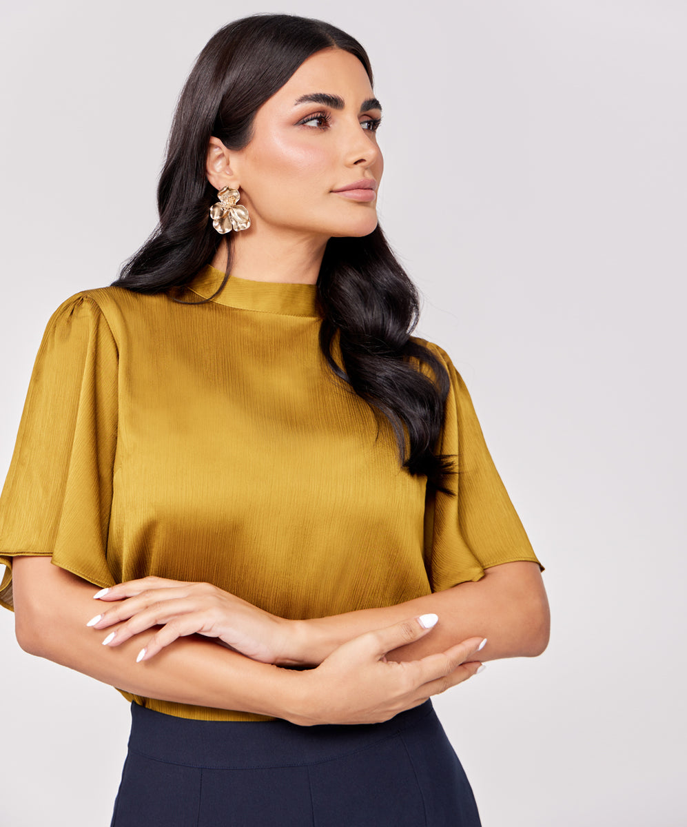 Brown Flared Short Sleeve Top – Zigzag