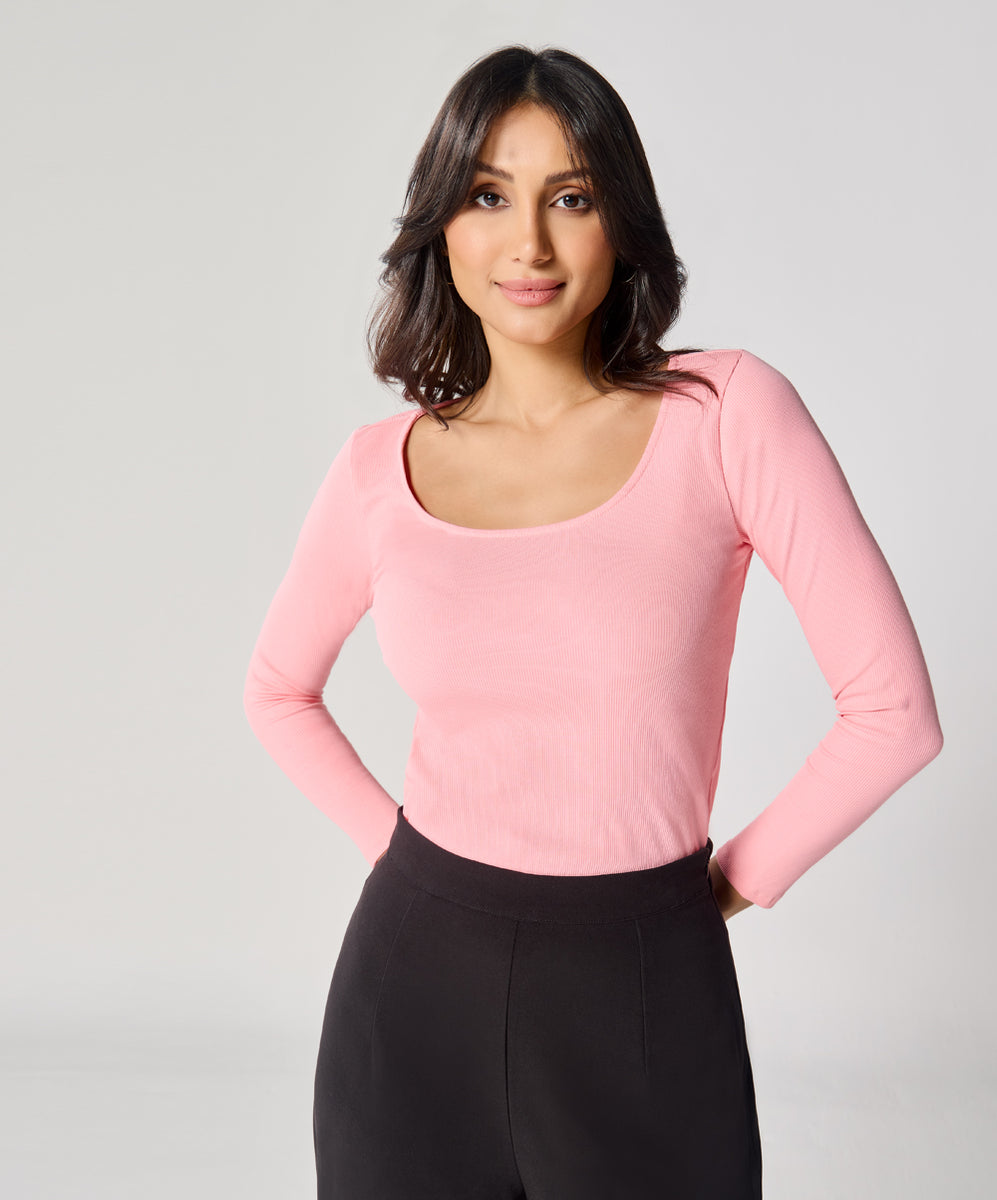 Long Sleeve Peach Pink Rib Top – Zigzag