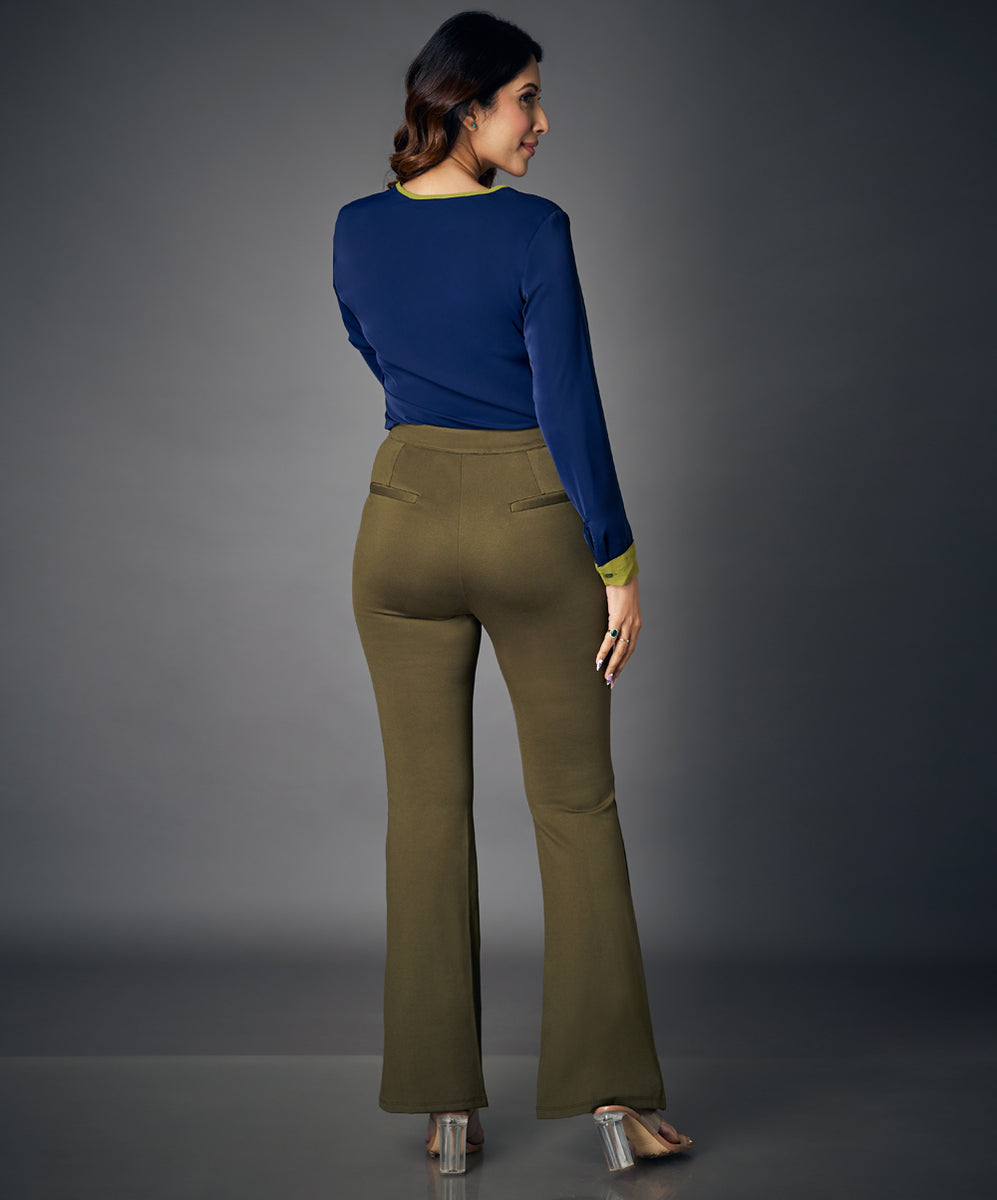 Flared Work Ponte Green Pants – Zigzag