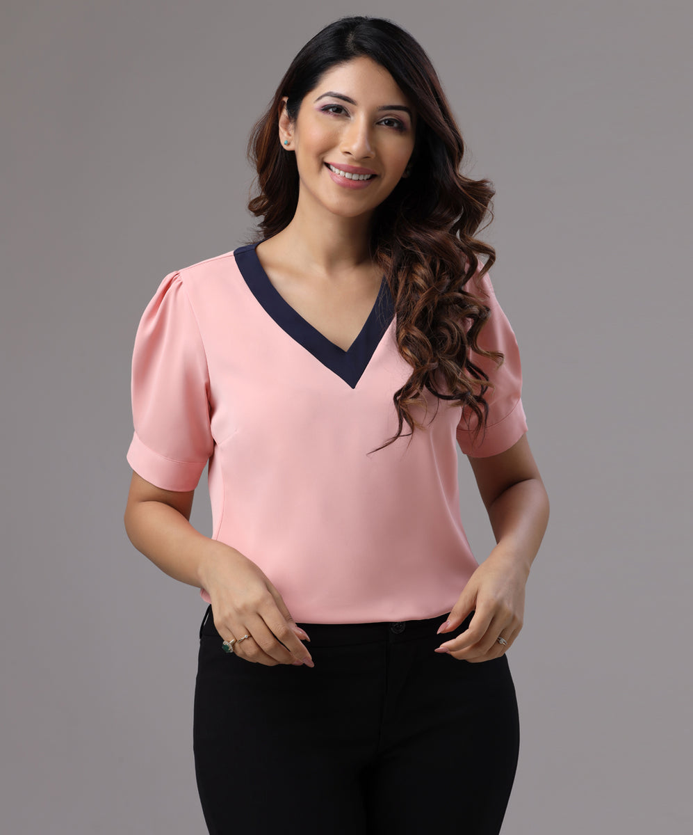 Two Tone Puffed Sleeve Pastel Blouse – Zigzag