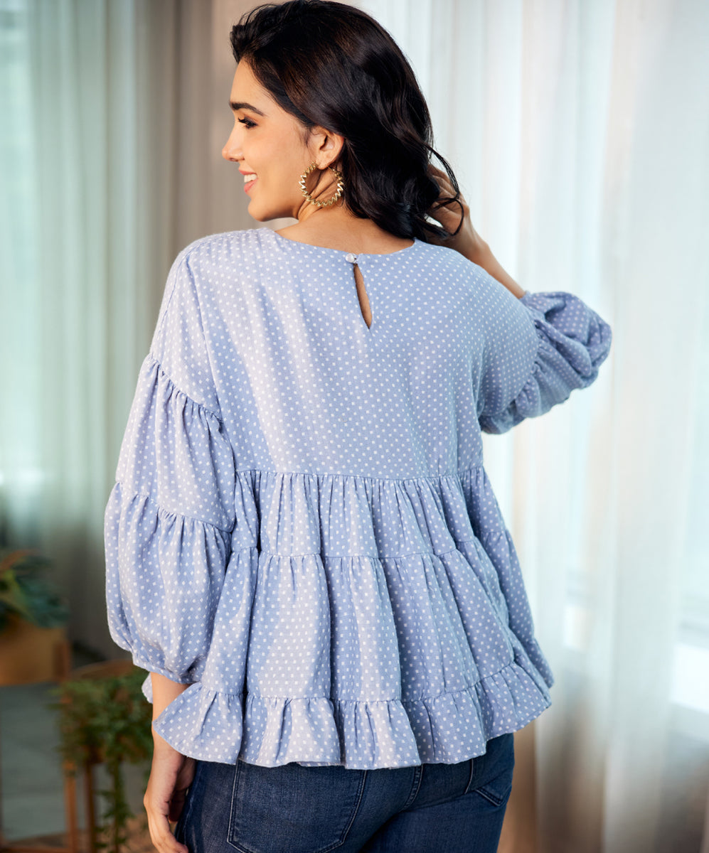 Loose Fitted Cotton Blue Top – Zigzag