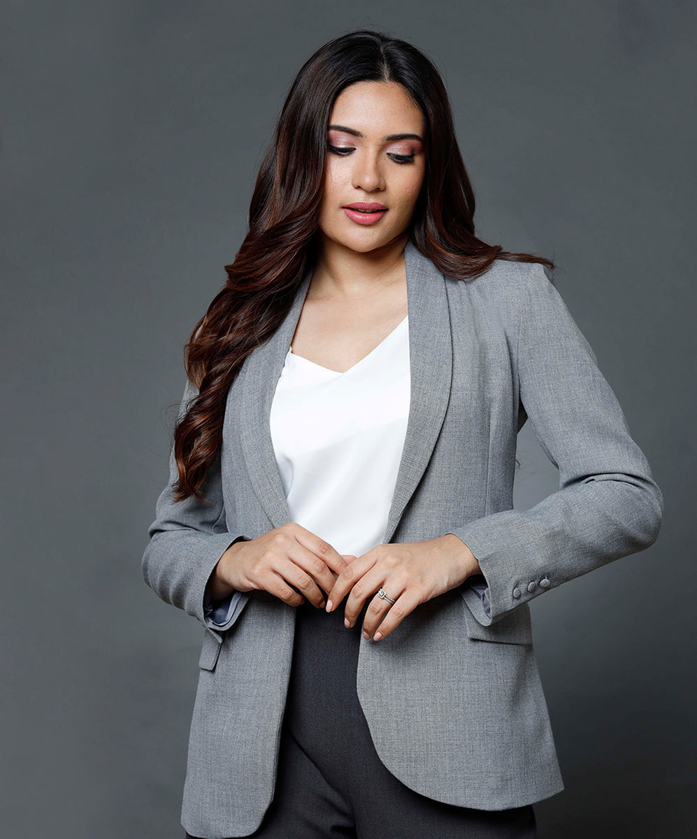 Long Sleeve Formal Blazer With Pockets-Light Grey – Zigzag