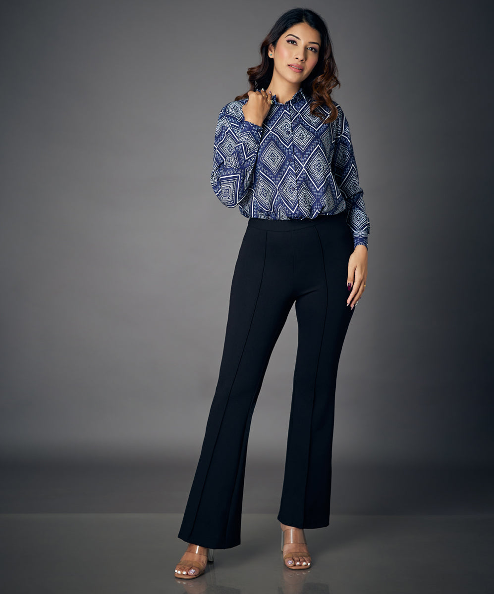 Flared Work Ponte Blue Pants – Zigzag