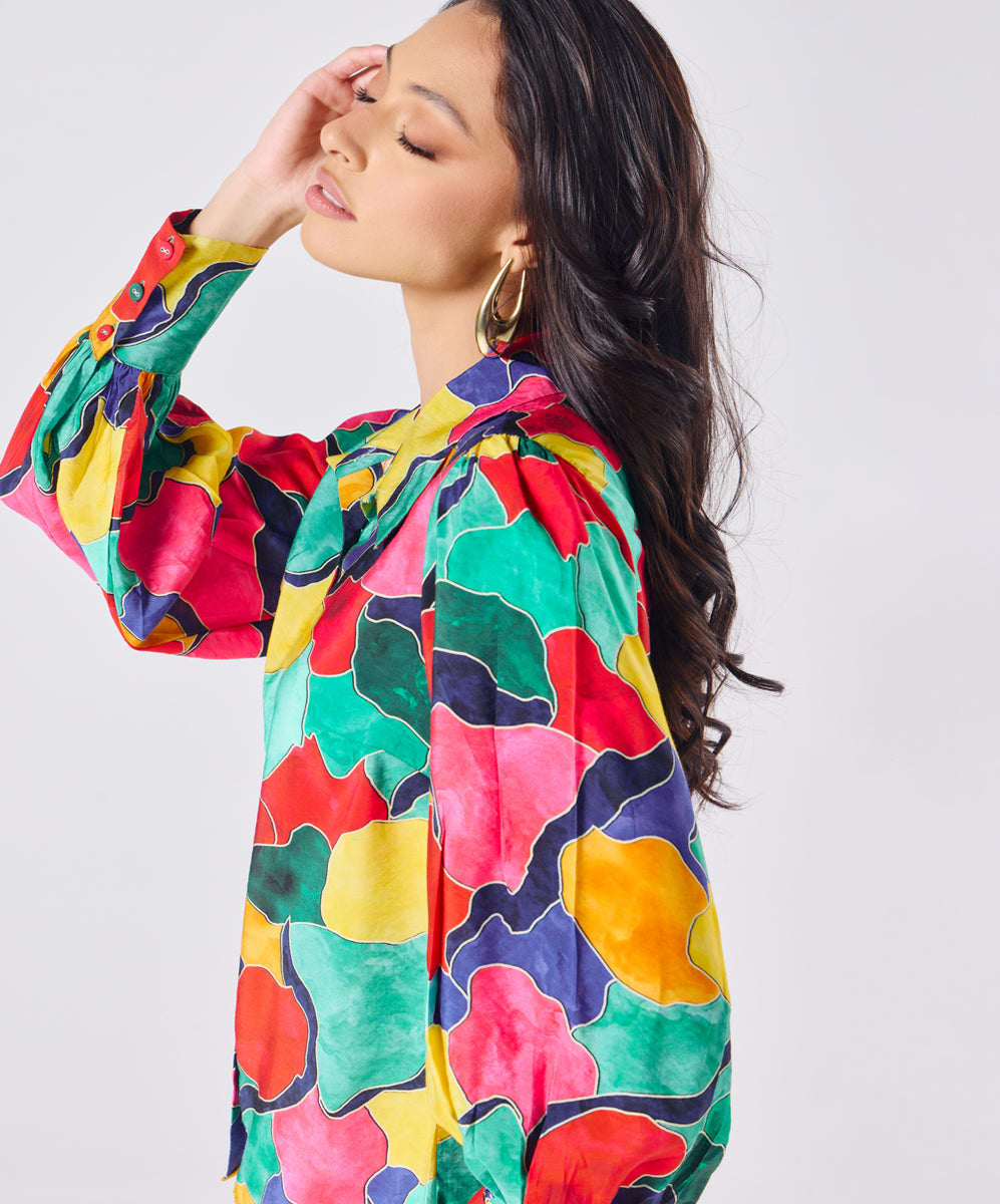Multi Coloured Shirt With Puffed Sleeve – Zigzag