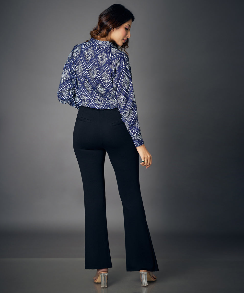 Flared Work Ponte Blue Pants – Zigzag