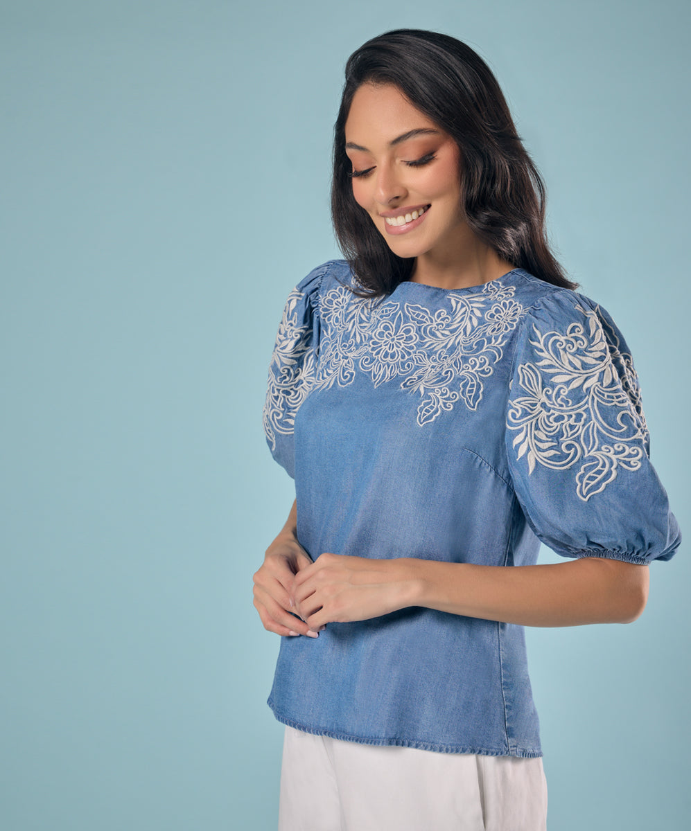 Embroidery And Cut Work Tencel Top – Zigzag