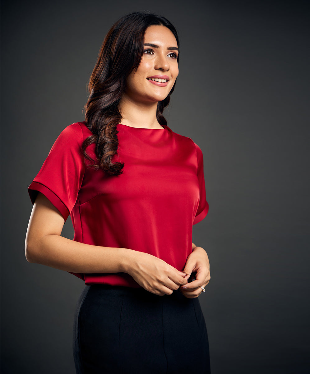 Drop Shoulder Boat Neck Red Top – Zigzag