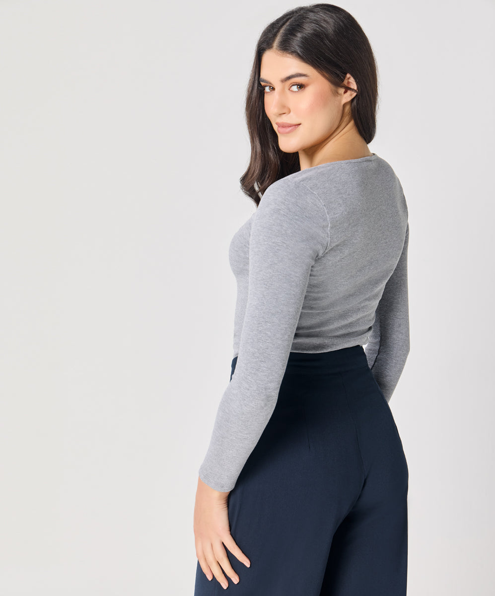 Long Sleeve Light Grey Rib Top – Zigzag