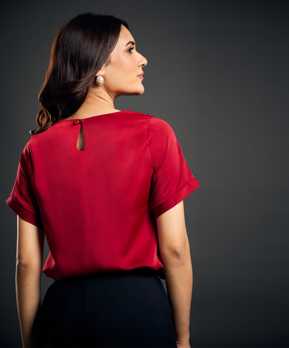 Drop Shoulder Boat Neck Red Top – Zigzag
