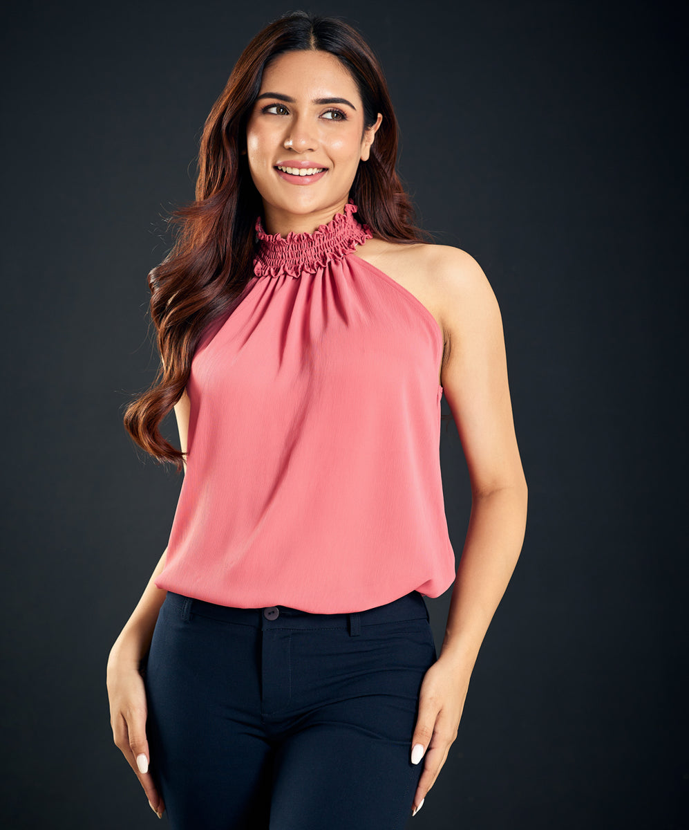 Sleeveless Halter Neck Pink Top – Zigzag