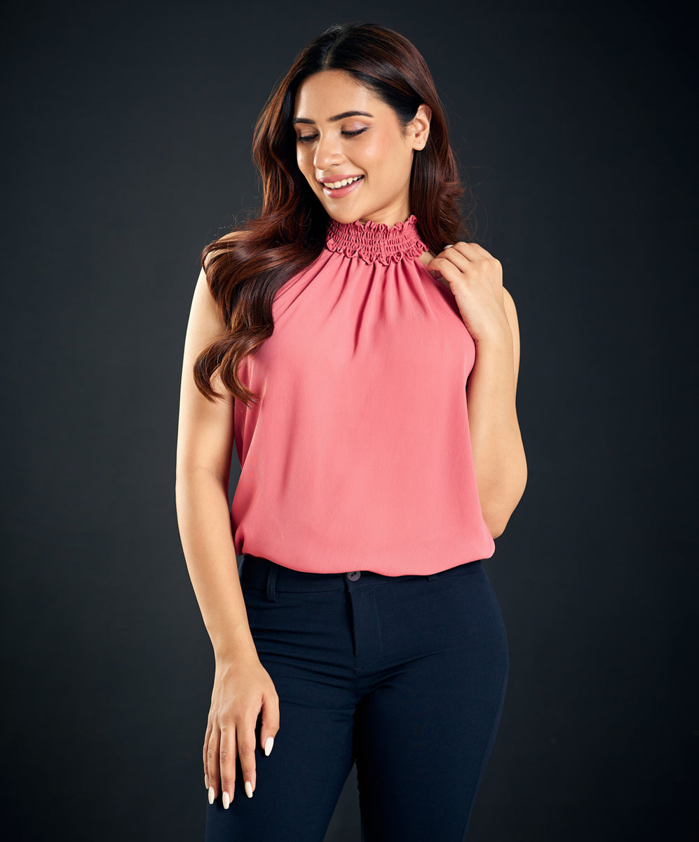 Sleeveless Halter Neck Pink Top – Zigzag