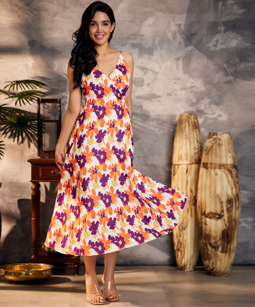 Vneck Strappy Floral Midi Dress – Zigzag