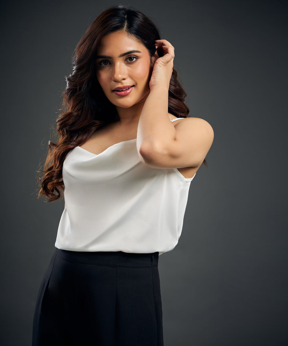 Strappy Cowl Neck White Cami Top – Zigzag