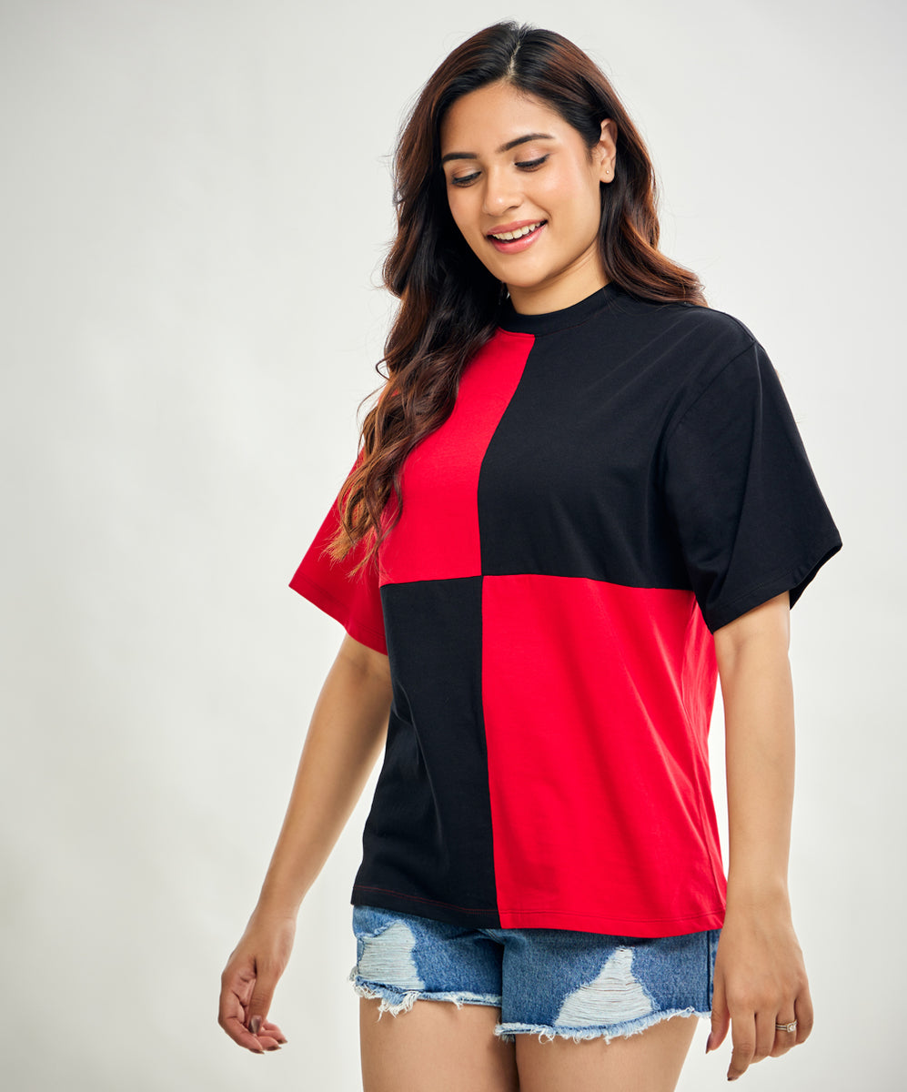 Red And Black Detailed Oversized Tshirt – Zigzag