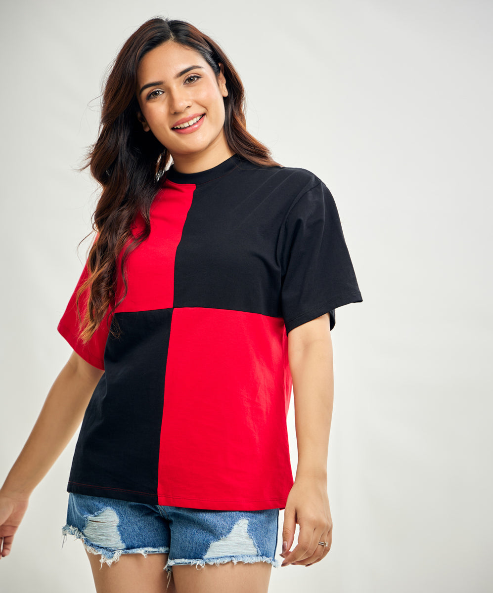 Red And Black Detailed Oversized Tshirt – Zigzag