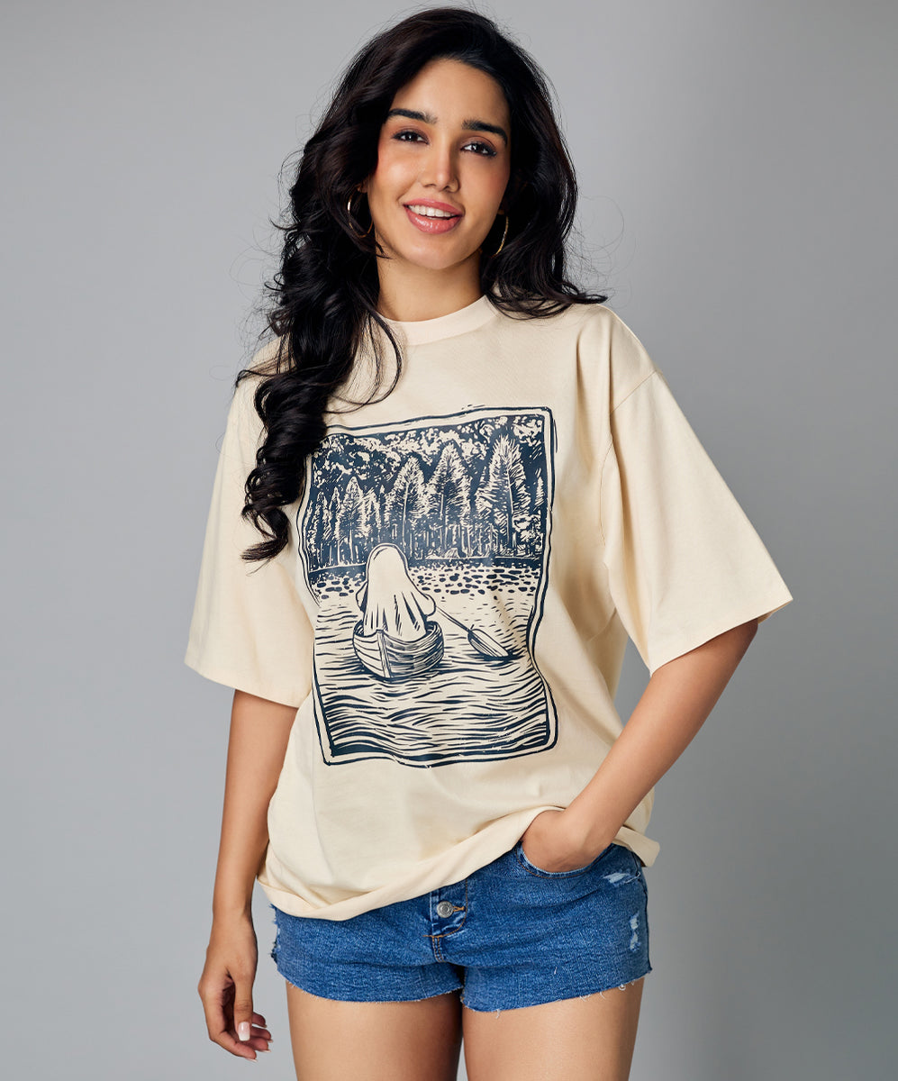 Oversize Light Brown Printed Tshirt – Zigzag