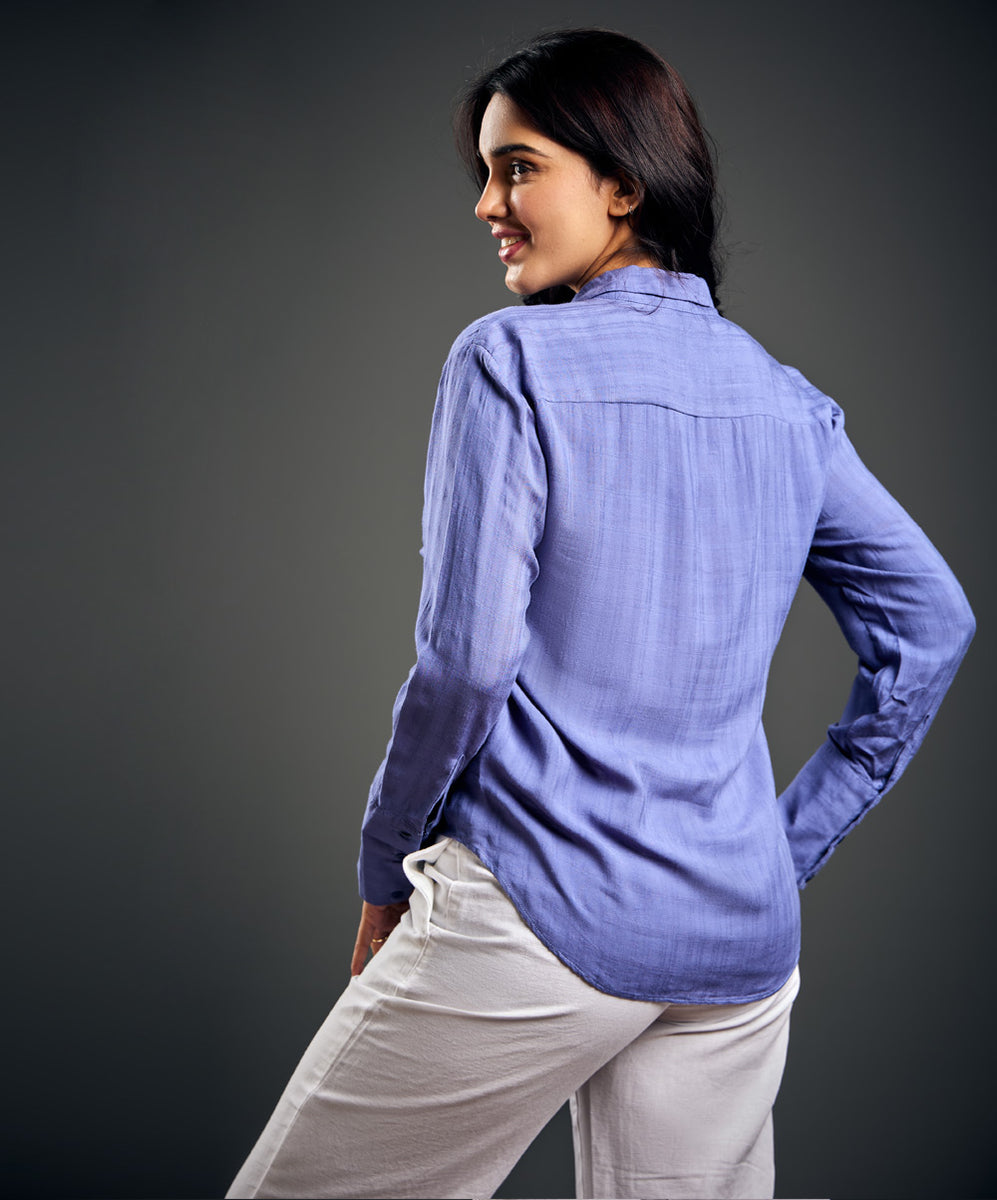 Solid Blue Long Sleeve Comfy Shirt – Zigzag