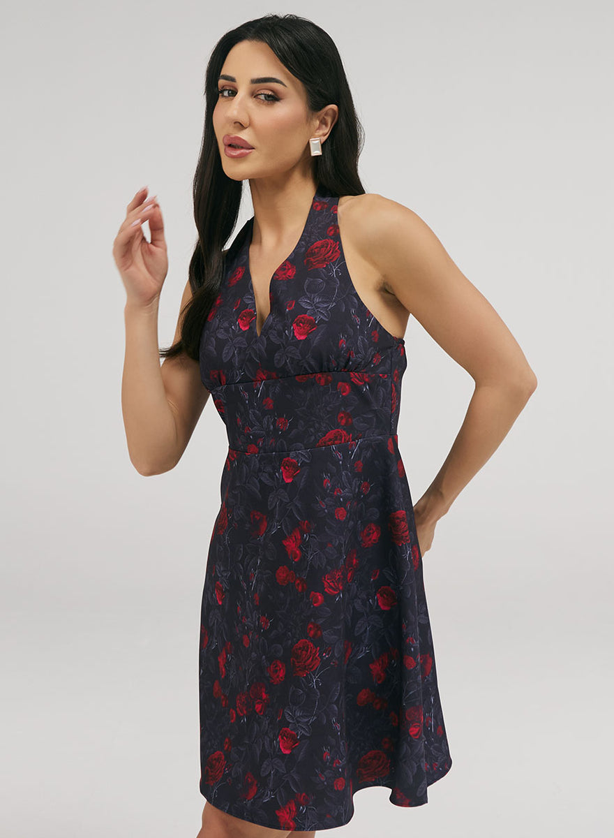 Halter With A Tie Neck Printed Dress – Zigzag