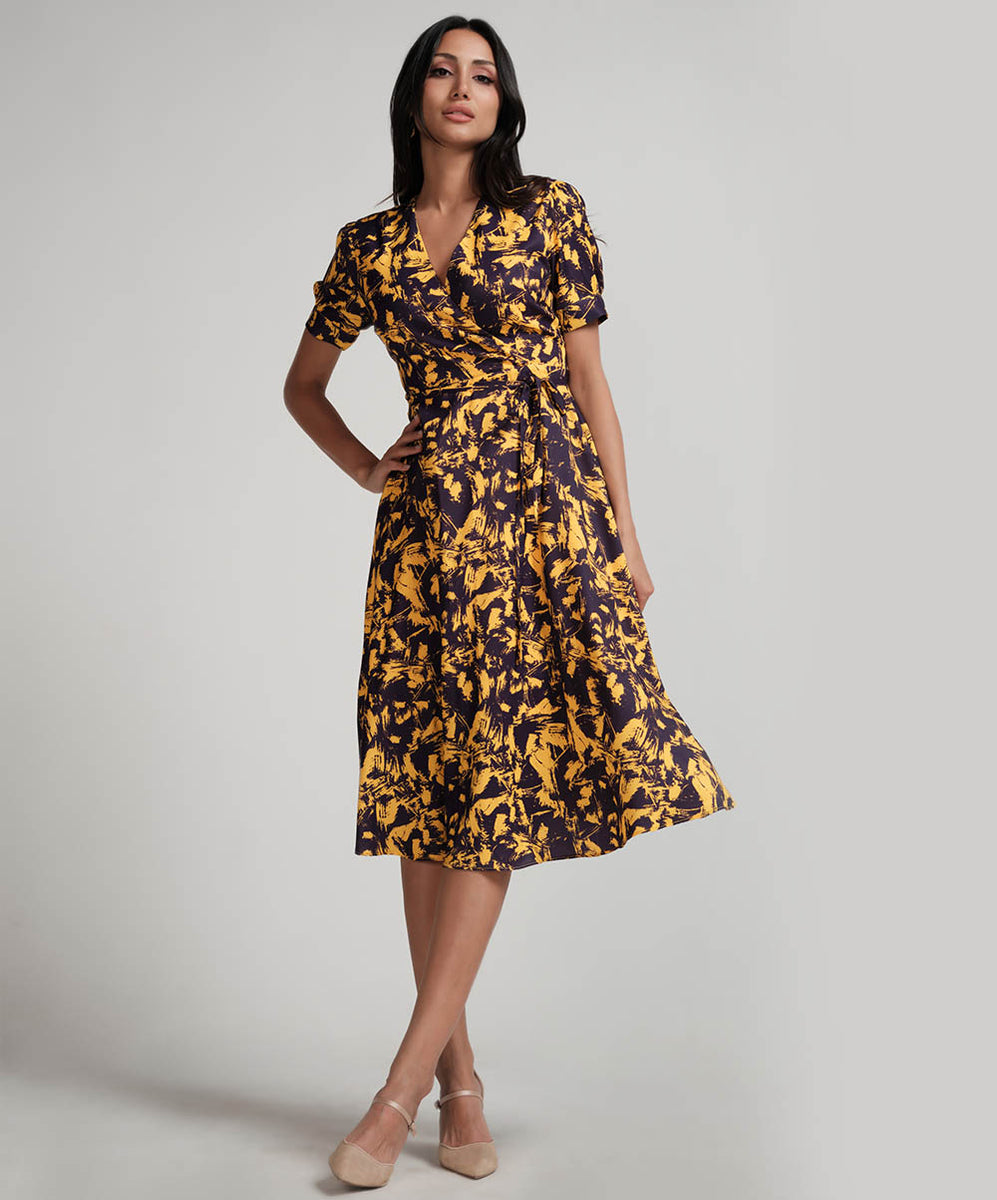 Printed Vneck Cross Over Dress – Zigzag