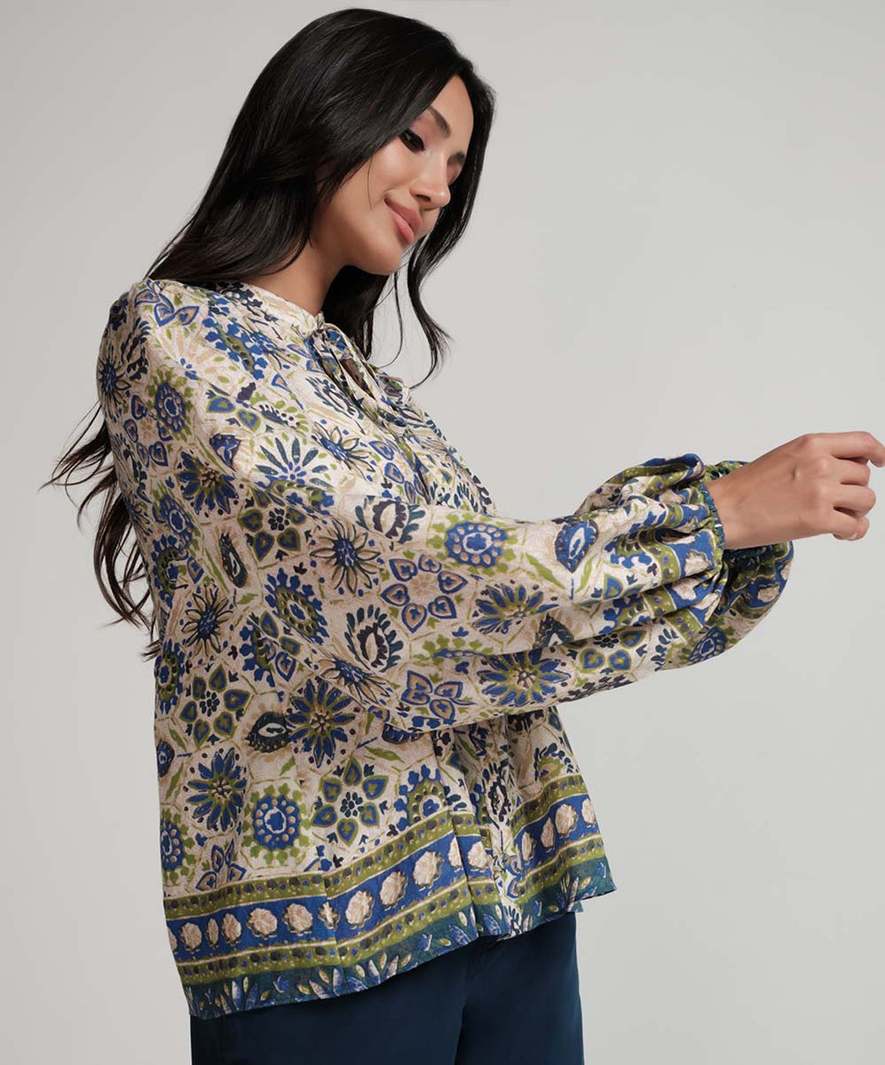 Border Detailed Beige Top – Zigzag