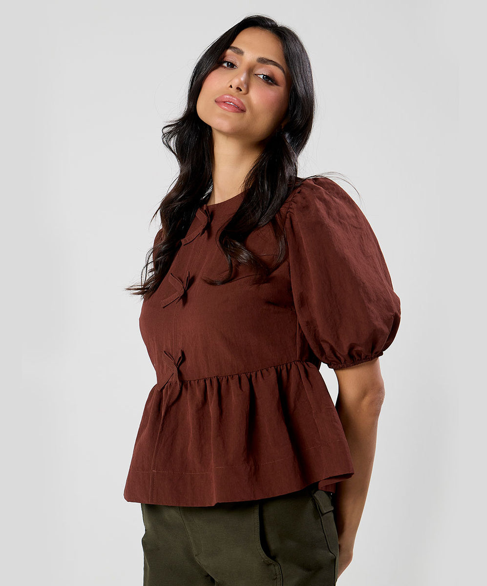 Front Bow Tied Peplum Top – Zigzag